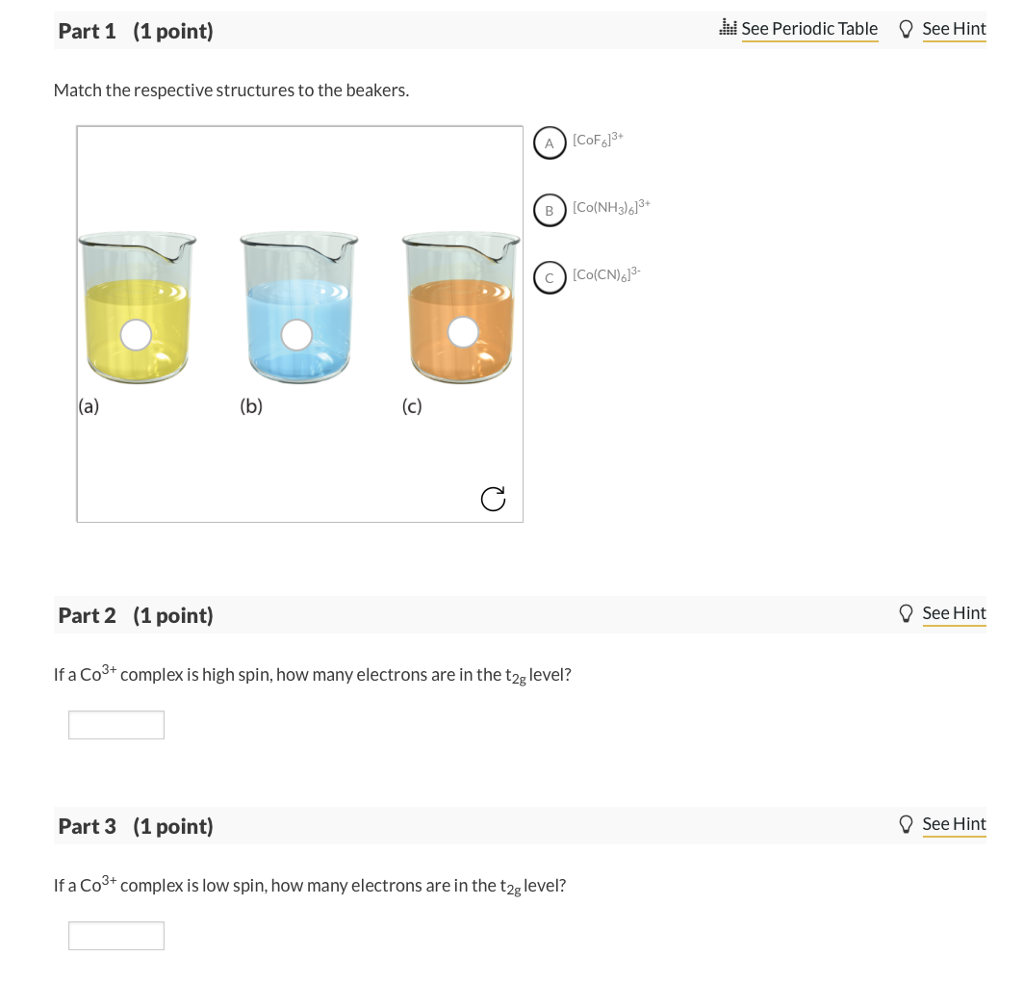 Solved Part 1 (1 point) See Periodic Table See Hint Match | Chegg.com