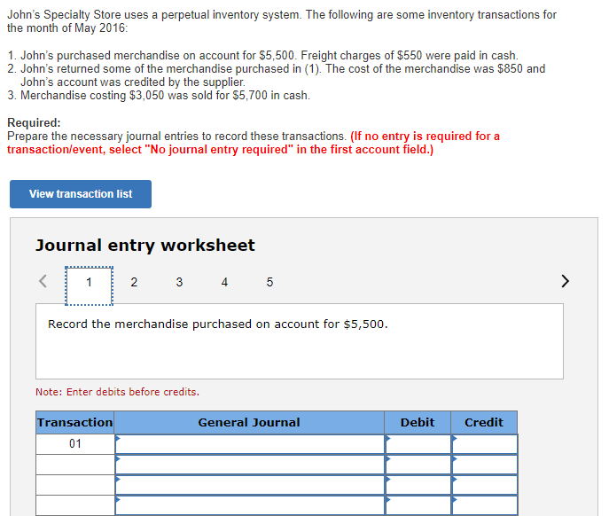 Solved John's Specialty Store uses a perpetual inventory | Chegg.com