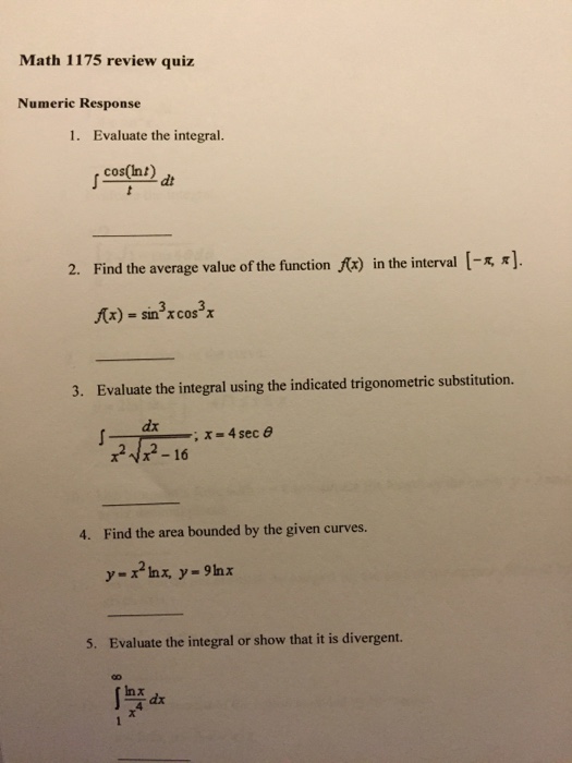 Solved Evaluate the integral. integral cos(ln t)/t dt Find | Chegg.com
