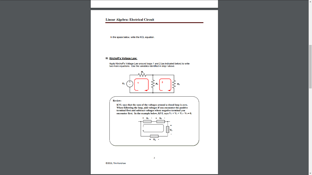Solved Linear Algebra: Electrical Circuit In the space | Chegg.com