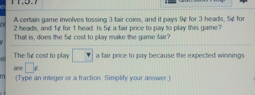 Solved ei A certain game involves tossing 3 fair coins, and | Chegg.com