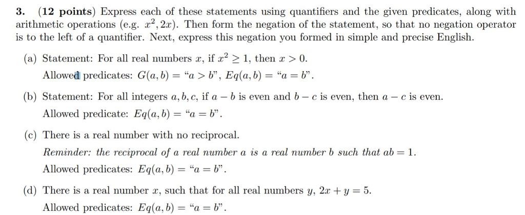 3. (12 points) Express each of these statements using | Chegg.com