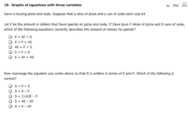 Solved Aa Aa 19. Graphs of equations with three variables | Chegg.com