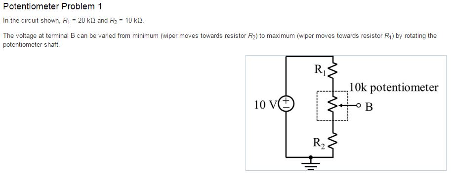 Solved Potentiometer Problem 1 In the circuit shown, R1 = 20 | Chegg.com