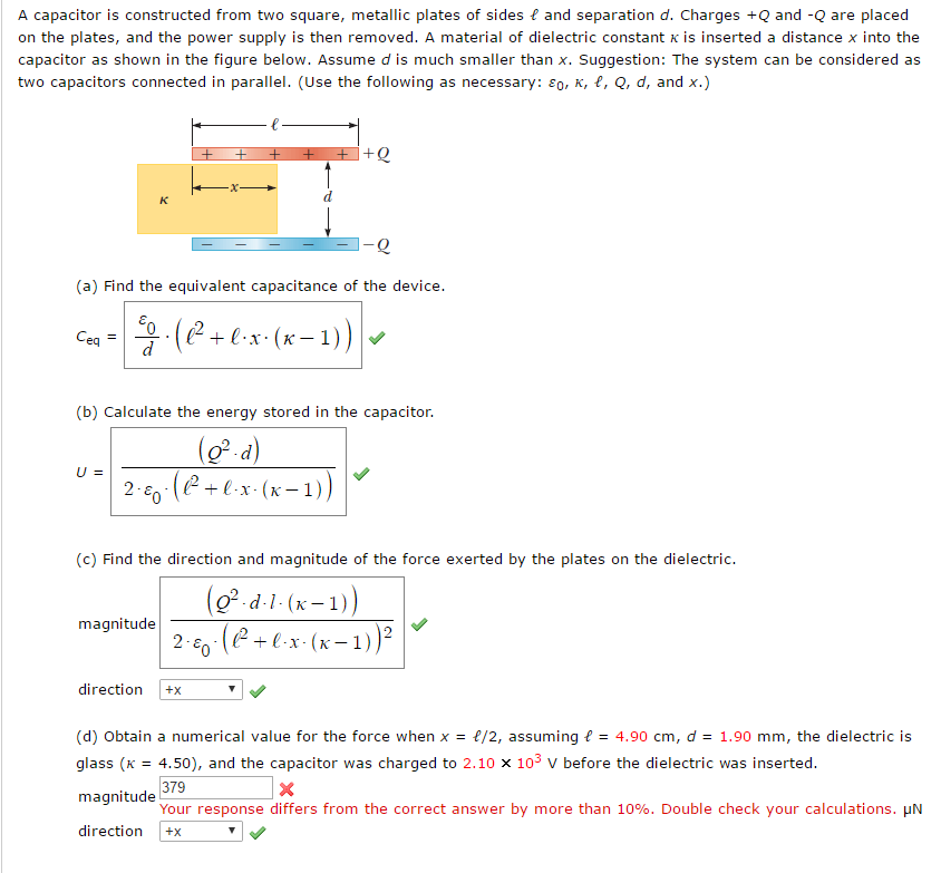 Solved A capacitor is constructed from two square, metallic | Chegg.com