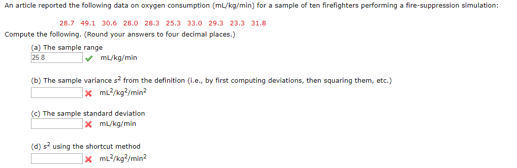 Solved An article reported the following data on oxygen | Chegg.com