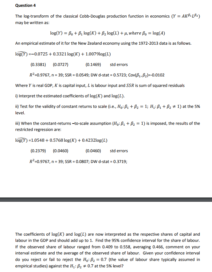 Solved Question 4 The log-transform of the classical | Chegg.com