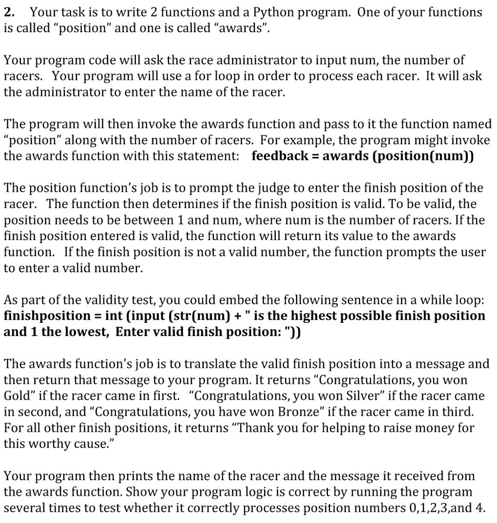 2. Your task is to write 2 functions and a Python | Chegg.com