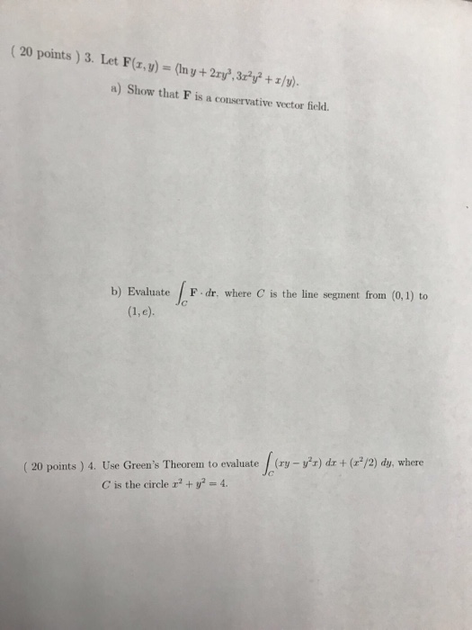 Solved Let F(x, y) = (Iny + 2xy^3, 3x^2y^2 + x/y). Show | Chegg.com