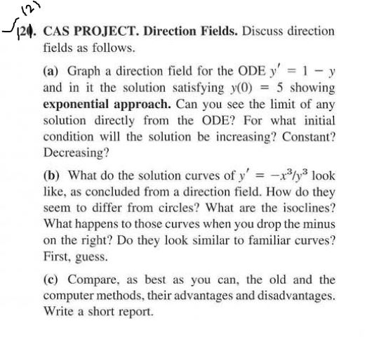 Solved 17 2. CAS PROJECT. Direction Fields. Discuss | Chegg.com