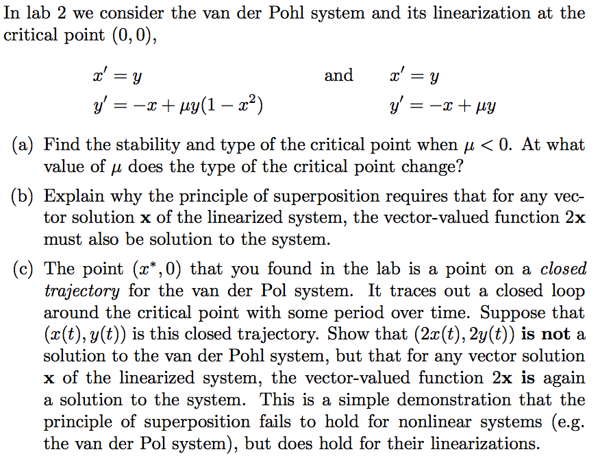 Solved In lab 2 we consider the van der Pohl system and its | Chegg.com