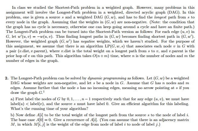 Solved In class we studied the Shortest-Path problem in a | Chegg.com