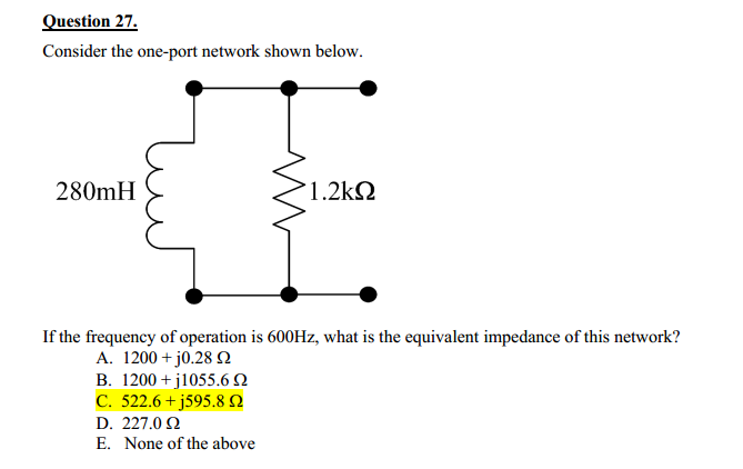 Solved Consider the one-port network shown below. If the | Chegg.com