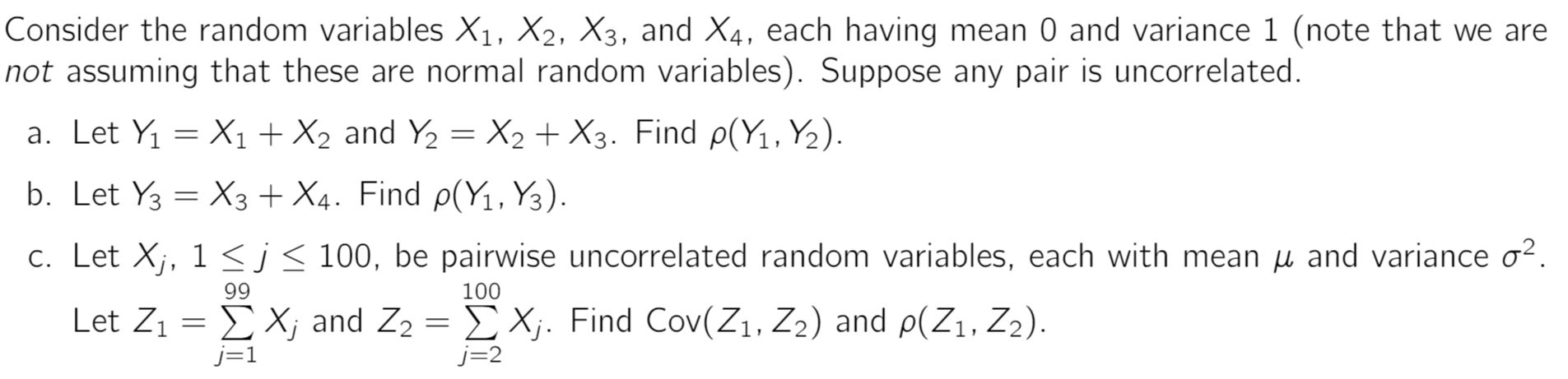 Solved Consider the random variables X_1, X_2, X_3, and X_4, | Chegg.com