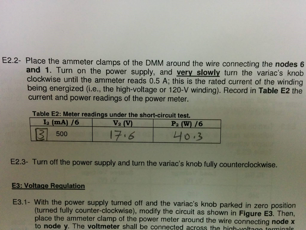 Solved 3. Experiments E1: Open-Circuit Test E1.1- With the | Chegg.com