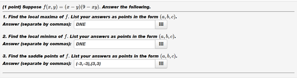 Solved Suppose f(x, y) = (x - y) (9 - xy). Answer the | Chegg.com