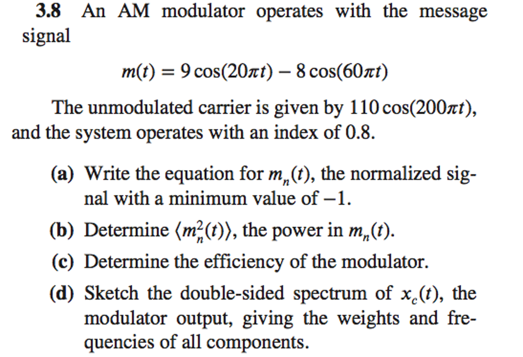 Solved An AM modulator operates with the message signal | Chegg.com