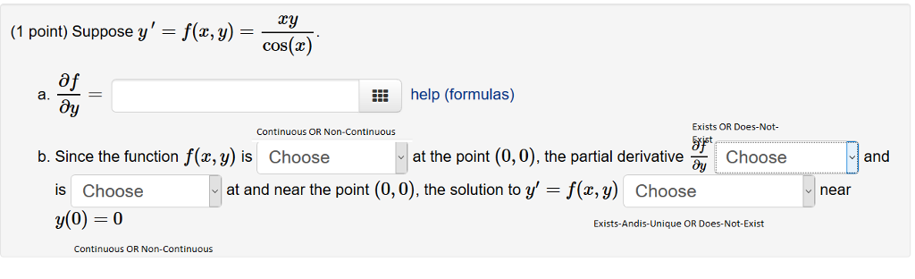 Solved (1 point) Suppose y' - f(x, y) cos(x) i lp (formulas) | Chegg.com
