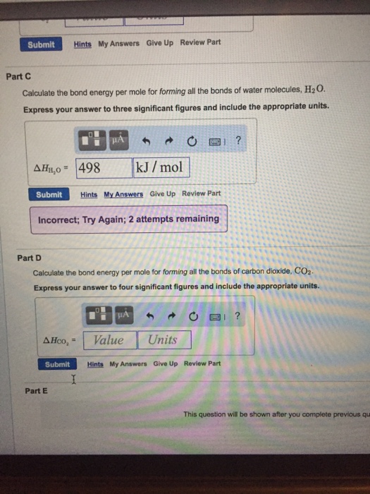 Solved Part A Calculate the bond energy per mole for | Chegg.com