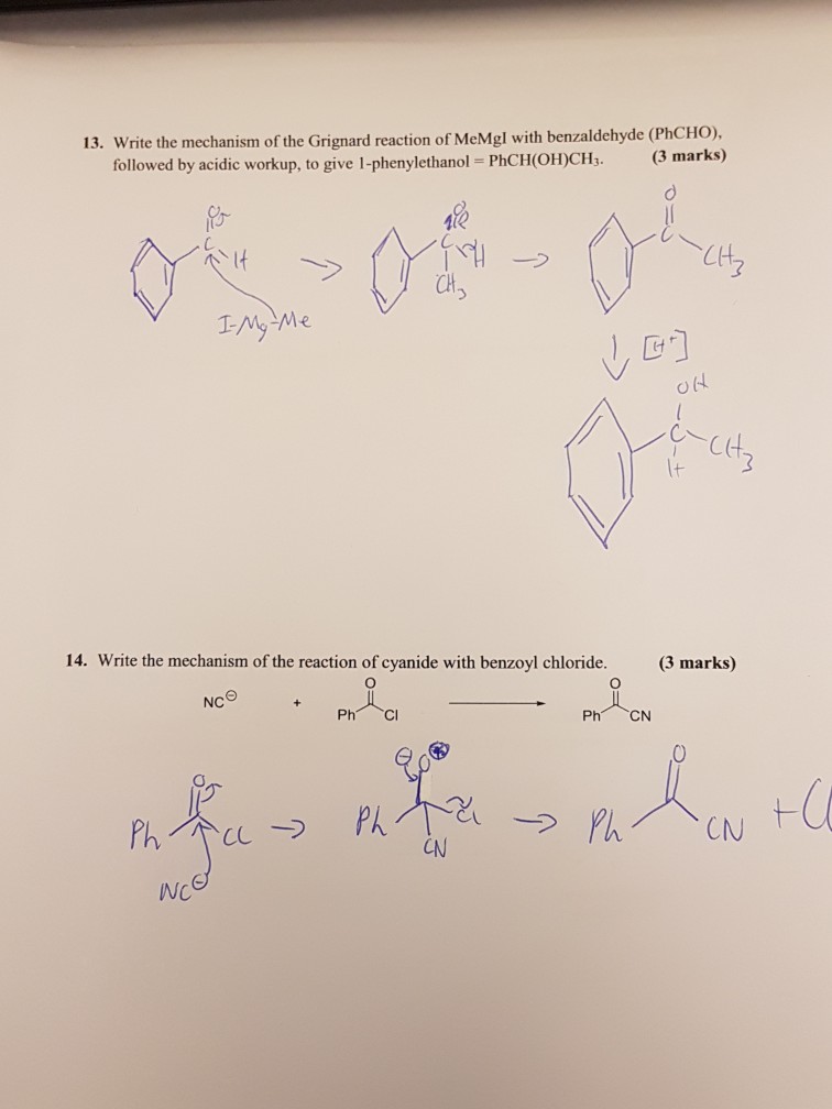 Solved 13. Write the mechanism of the Grignard reaction of | Chegg.com
