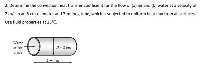 Solved 2. Determine the convection heat transfer coefficient | Chegg.com