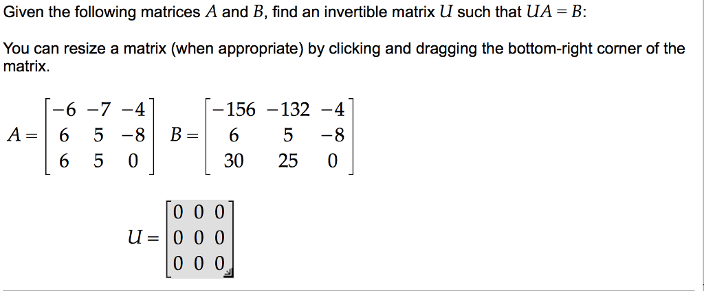 Solved Given the following matrices A and B, find an | Chegg.com