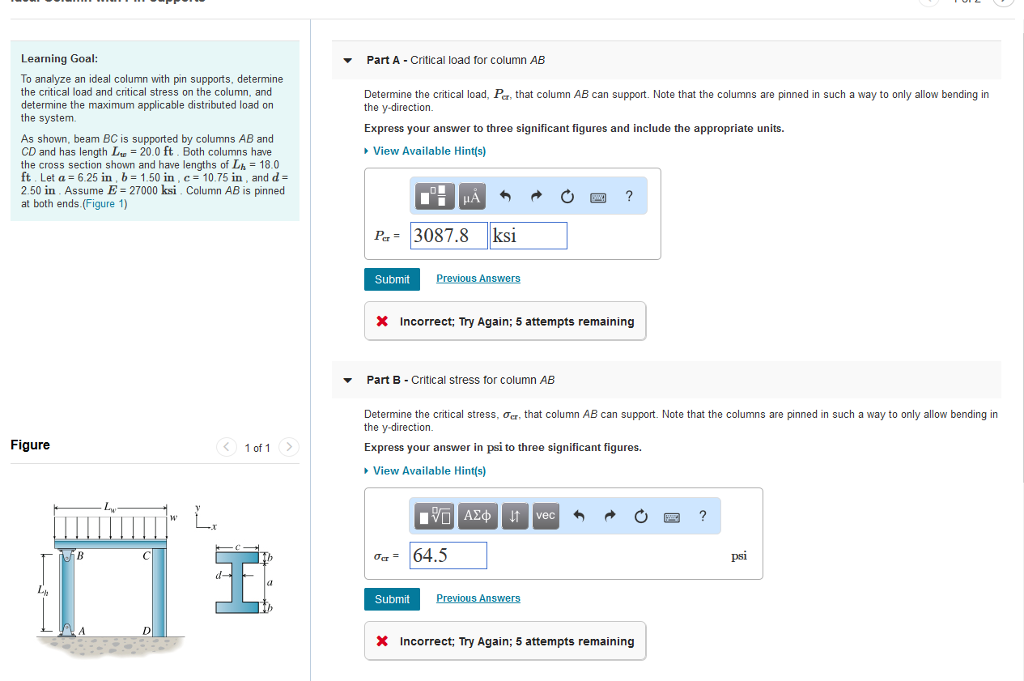 Solved Learning Goal: Part A Critical load for column AB To | Chegg.com