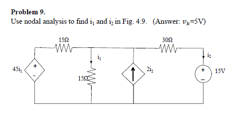 Solved Use nodal analysis to find i1 and i2 in Fig. 4.9. | Chegg.com