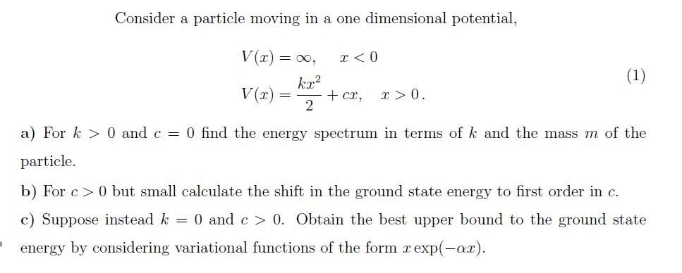 Solved Consider a particle moving in a one dimensional | Chegg.com