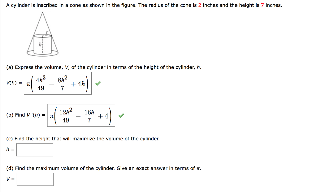 Solved A cylinder is inscribed in a cone as shown in the | Chegg.com