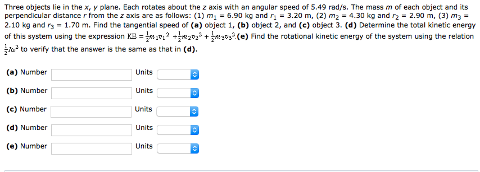 Solved Three Objects Lie In The X Y Plane Each Rotates 