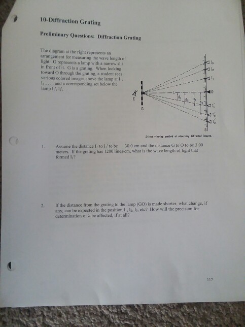 Solved 10 Diffraction Grating Preliminary Questions