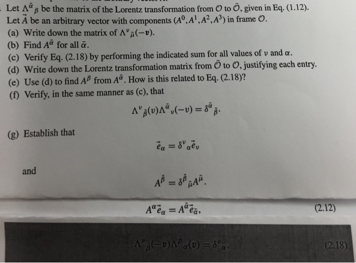 Solved Let be the matrix of the Lorentz transformation from | Chegg.com