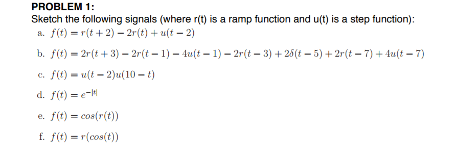 Solved PROBLEM 1 Sketch the following signals (where r(t) is | Chegg.com