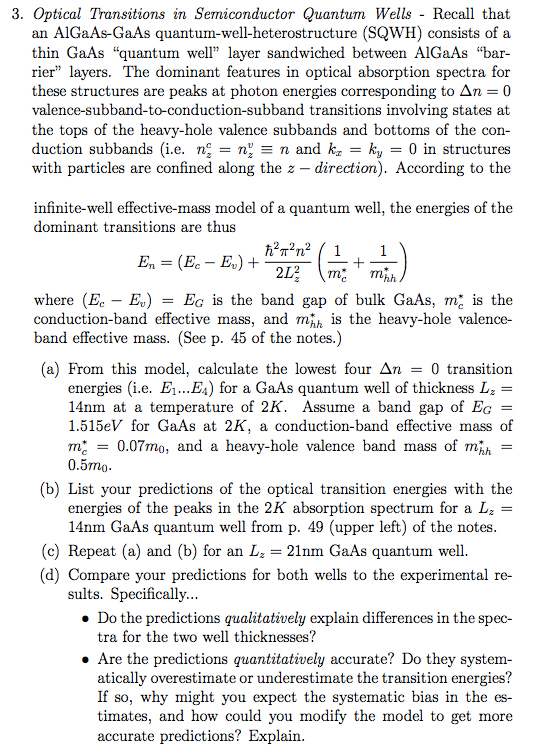Optical Transitions in Semiconductor Quantum Wells - | Chegg.com