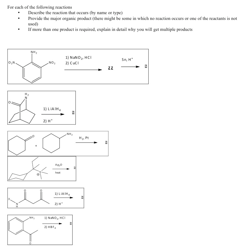 Solved For each of the following reactions Describe the | Chegg.com