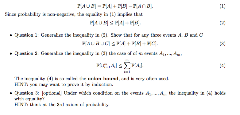 Solved: P[A ? B] = P[A] + P[B] ? P[A ? B]. (1) Since Proba... | Chegg.com