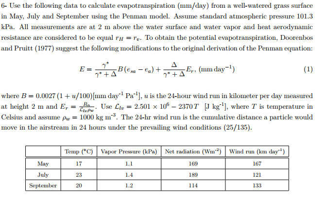 Solved 6- Use the following data to calculate | Chegg.com