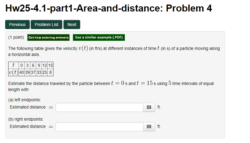 Solved Hw25-4.1-part1-Area-and-distance: Problem 4 Previous | Chegg.com