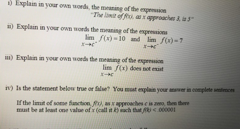 Solved i) Explain in your own words, the meaning of the | Chegg.com