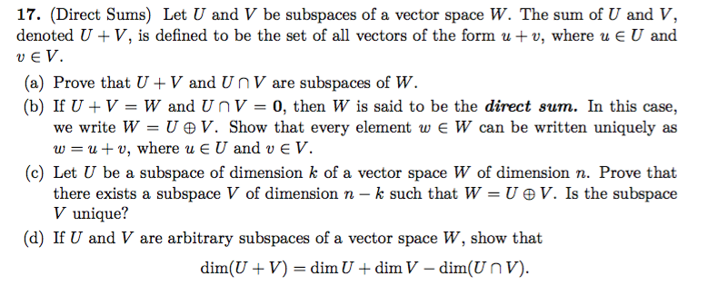 Solved Let U And V Be Subspaces Of A Vector Space W The Sum