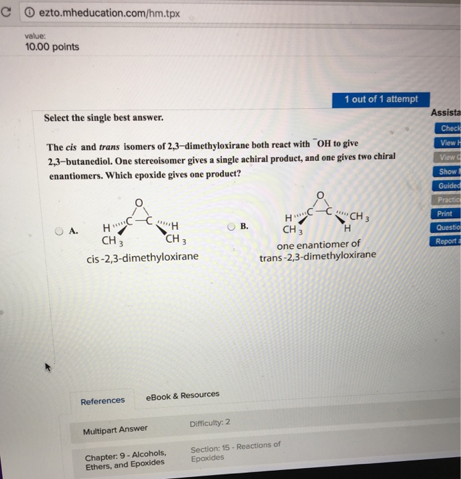 Solved The cis and trans isomers of 2, 3-dimethyloxirane | Chegg.com