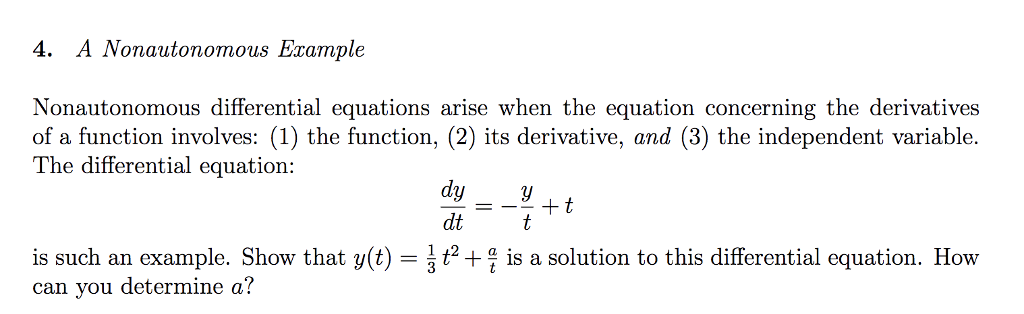 Solved 4 A Nonautonomous Example Nonautonomous Differential