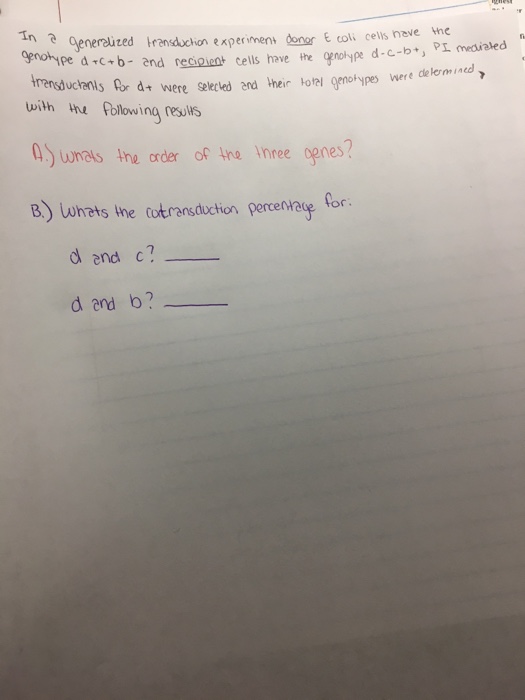 Solved In a generalized transduction experiment donor E coli | Chegg.com
