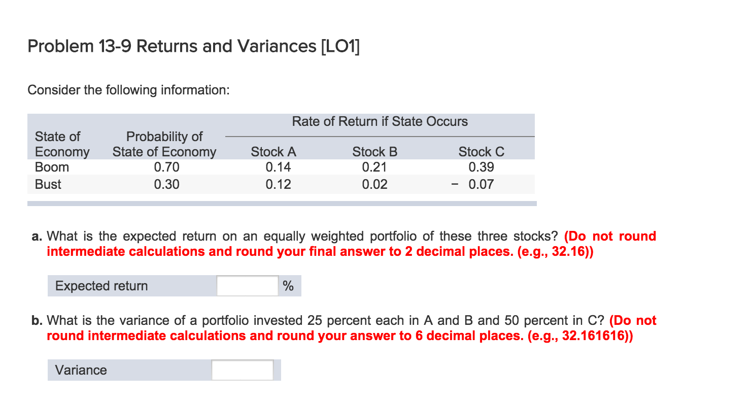 Solved Problem 13-9 Returns and Variances [LO1] Consider the | Chegg.com