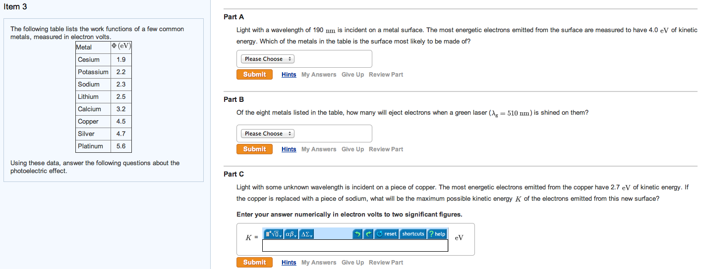 Solved The following table lists the work functions of a few | Chegg.com