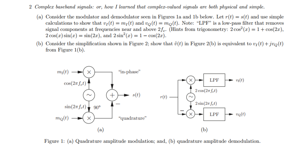 Solved 2 Complex baseband signals: or, how I learned that | Chegg.com