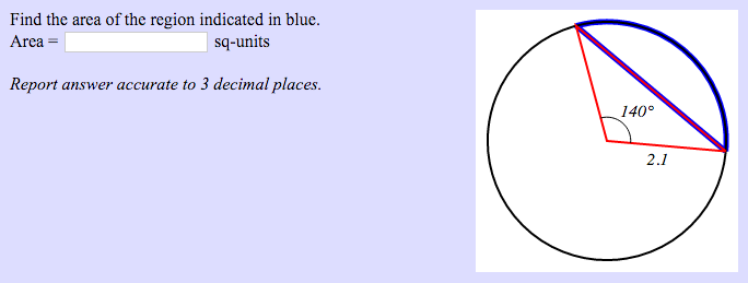 Solved Find the area of the region indicated in blue. Area = | Chegg.com