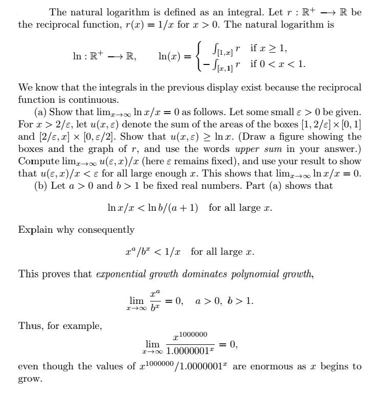 Solved The natural logarithm is defined as an integral. Let | Chegg.com