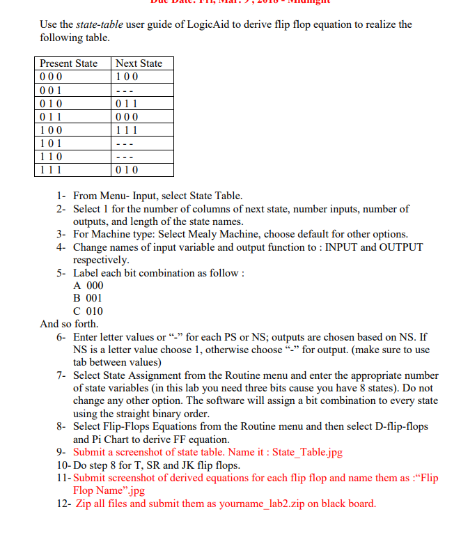 Use the state-table user guide of LogicAid to derive | Chegg.com